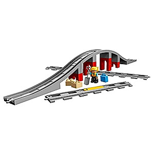 LEGO DUPLO Town Train Bridge and Tracks 10872 - Toy Set for Kids and Toddlers, Railway Building Bricks Set with a Bridge, Figure, and Horn Sound Action Brick, Great Gift for Boys and Girls