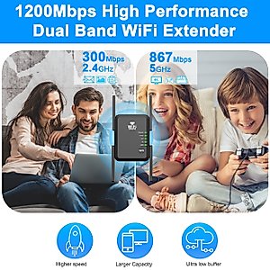WiFi Extender Signal Booster Long Range Coverage to 8000sq.ft and 45+ Devices, WiFi 2.4&5GHz Dual Band WPS WiFi Signal Strong Penetrability, 360°Coverage Supports Ethernet Port