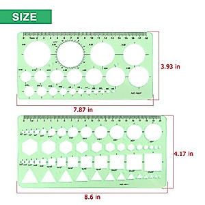 Tamaki Circle Template Measuring Geometry Ruler Geometric Drawings Stencils Rulers Scale Drafting Digital Drawing Set for Office and School Building Formwork Drawings Templates, 2 Pack