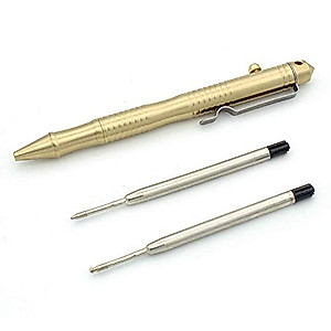 ILEAF Ballpoint Pen Solid Brass EDC Pen, Portable Delicate Signature Pen with Pencil Case and 2 Extra Black Ink Refills