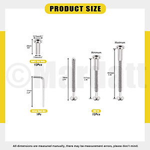 Mardatt 24 Pcs M6x70mm Silver Nickel Plated Hex Drive Socket Cap Bolts Assortment Kit with Hex Key Countersunk Screw Barrel Nuts Binding Screws for Crib Belt Buckle Cabinet Furniture Scrapbook