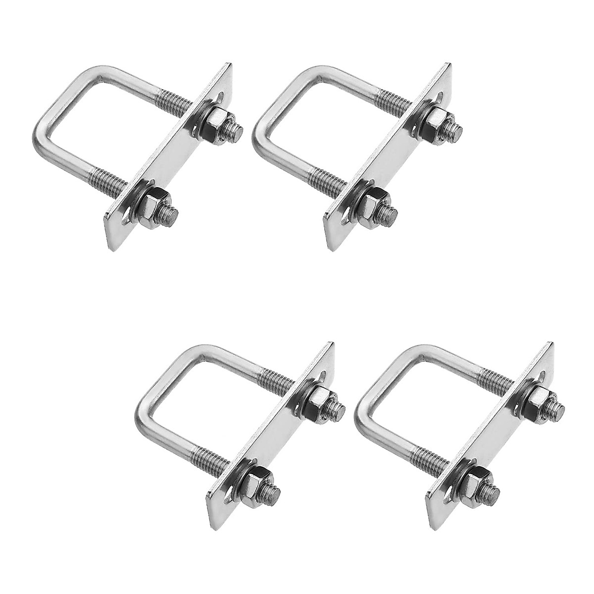 Juvielich 4Pcs Square U-Bolts,1" Inner Width,M6x25x50mm U-Bolt,304 Stainless Steel Square Bend U-Bolt with Nuts, Washers and Frame Plate,U Bolt Kit for Ski Boat, Automobiles Trailer, Sailboat Trailer
