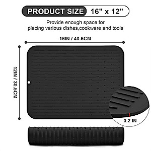 Dish Drying Mat for Kitchen, Slip Resistant Silicone Quick Dry Pad ,Heat Resistant Waterproof Dishwashing Rack,Kitchen Accessories (16" x 12")