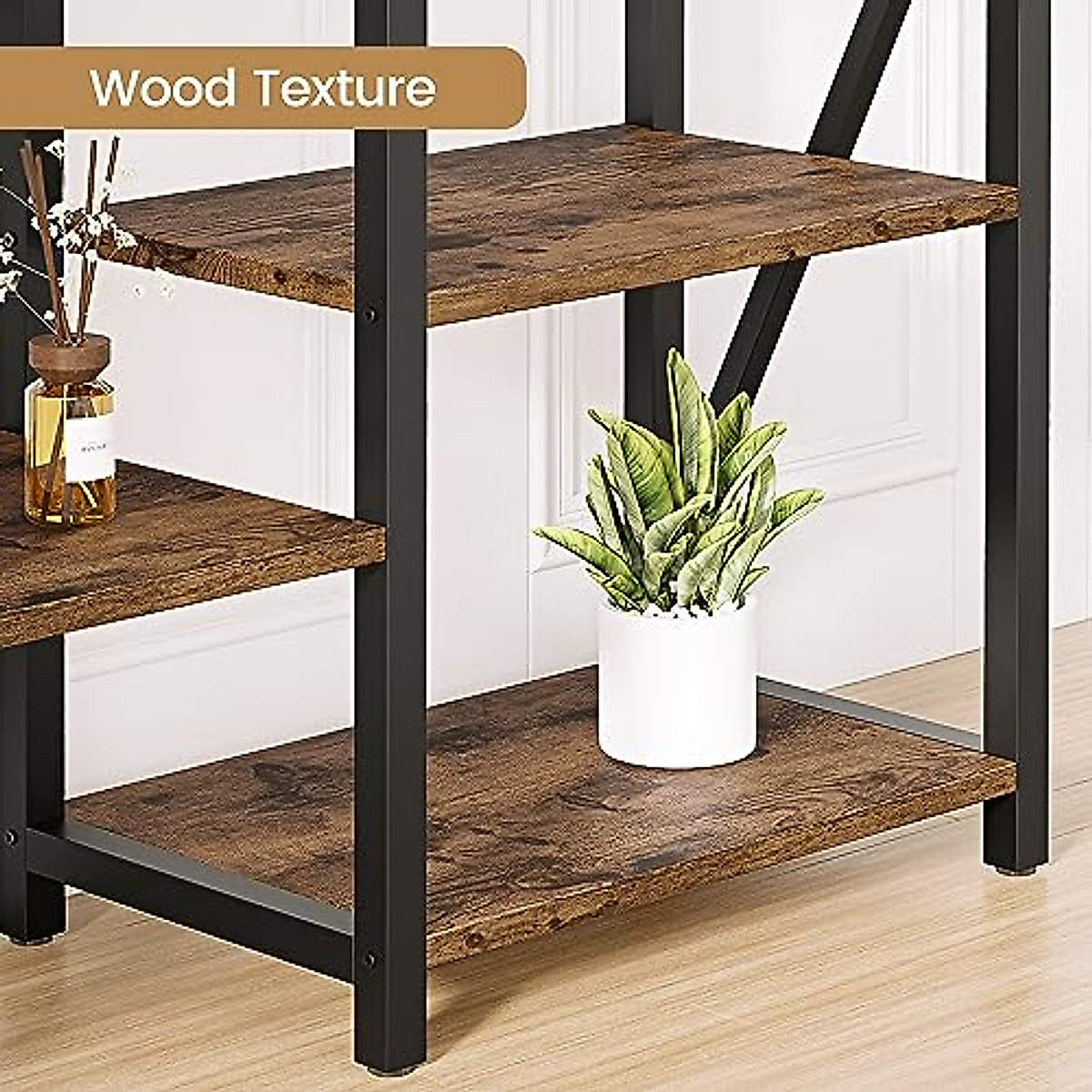 GAOMONTriple Wide 5 Tier Book Shelf, Tall Bookshelf with Open Display Shelves, Industrial Large Bookshelves and Bookcases with Metal Frame for Living Room, Bedroom, Home Office-Rustic Brown