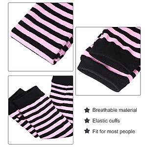 SATINIOR 6 Pairs Long Fingerless Gloves for Women Knit Thigh High Striped Arm Warmer Thumb Hole Stretchy Gloves(Bright Color)