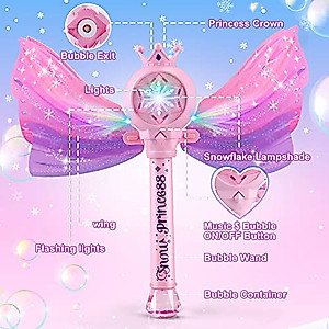 Britik Bubble Wands for Kids Girls - LED Light & Music Bubble Machine: 3 AA Batteries & 2 Bubble Solutions, Outdoor Party Birthday Toys for Toddlers, Gift for 3 4 5 6 7 8 Year Old Girls
