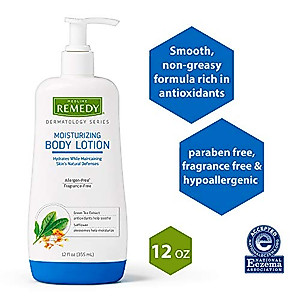 Medline Remedy Dermatology Series Moisturizing Body Lotion, Allergen and Fragrance-Free, Unscented, 12-oz Bottle