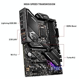 MSI MPG Z490 Gaming Edge WiFi ATX Gaming Motherboard (10th Gen Intel Core, LGA 1200 Socket, DDR4, CF, Dual M.2 Slots, USB 3.2 Gen 2, Wi-Fi 6, DP/HDMI, Mystic Light RGB) (Renewed)