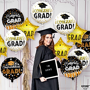 KatchOn, Congrats Grad Balloon Set - Big, 18 Inch, Pack of 12 | Congrats Grad Balloons, 2024 Graduation Party Decorations | Black and Gold Graduation Balloons, Graduation Decorations Class of 2024