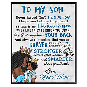 Boys Bedroom Decor - Black Art - African American Art - To My Son Gifts from Mom - Little Boys Room Decor - Wall Art for Boys - Blue Baby Boy Nursery Decor - Kids Room Decor - Family Decor