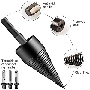 Shank Firewood Drill Bit, Wood Splitter Drill Bit, 4Pcs Removable Splitter/Drill bit, Hex+Square+Round (42mm)