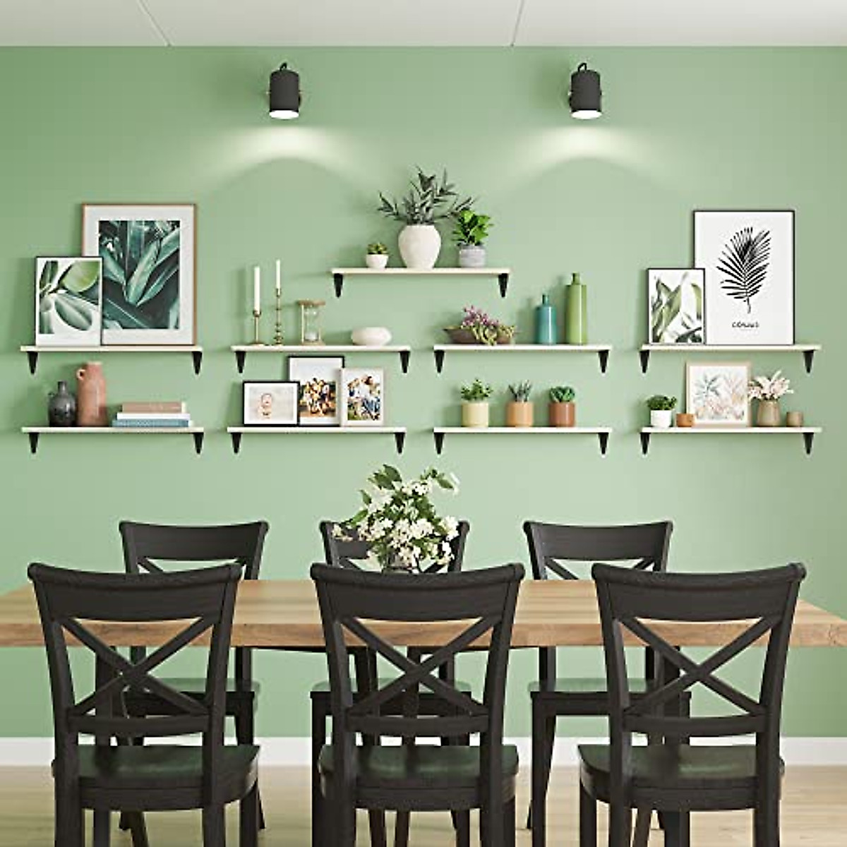 Wallniture Arras 24" Floating Shelves for Wall Storage, Wall Bookshelf Living Room Decor, Wall Shelves for Bedroom & Office, Kitchen Wall Shelf Set of 9, Natural, Wood