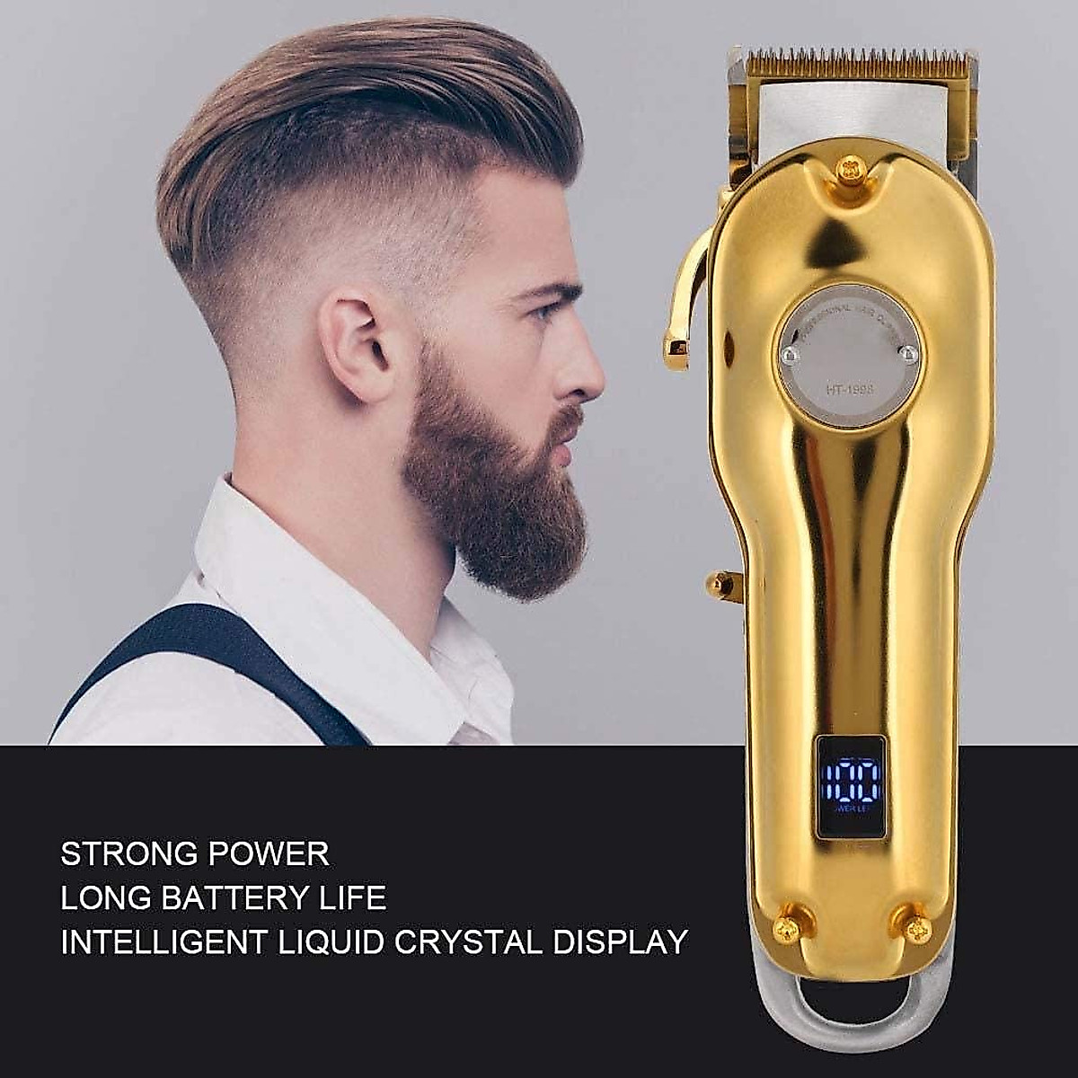 FTVOGUE Professional Electric Hair Clipper Beard Trimmer Hair Cutting Machine Grooming Kit US Plug 100-240V (Gold)