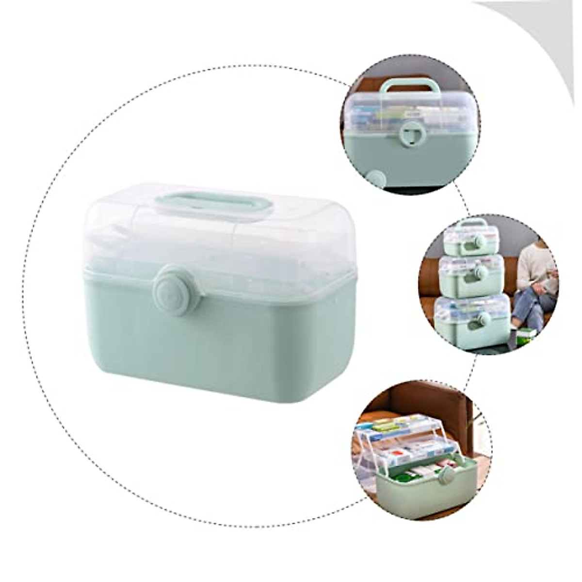 KICHOUSE Large Capacity Multi Medicine Organizer Box Lockable Storage Box for Family Use Home Medicine Box with Detachable Tray for Emergency Supplies