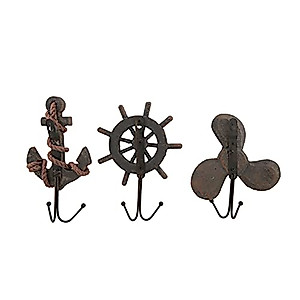 Things2Die4 Set of 3 Weathered Finish Anchor Prop and Wheel Nautical Wall Hooks