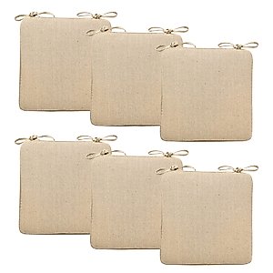 KingQin Set of 6 Dining Chair Pads Breathable Memory Foam Non-Slip 17.7" x 17.7" x 1.4" Home Kitchen Office Square Seat Cushions with Ties and Machine Washable Covers - Beige