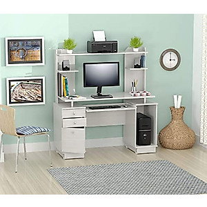 Inval America Computer Work Center with Hutch, 19.5 x 48.62 x 53.5, Washed Oak