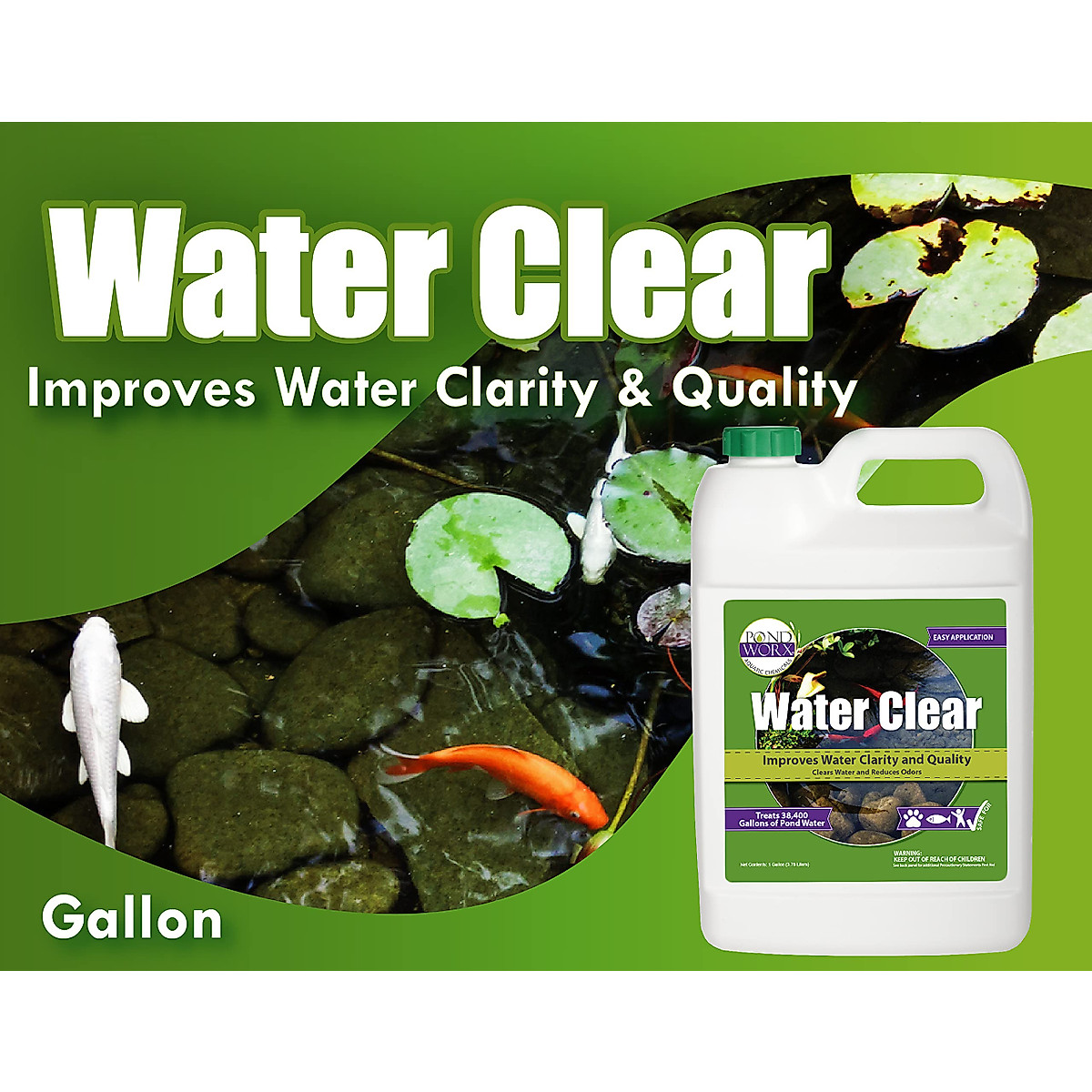 Pondworx Water Clear - Concentrated Formulation Improves Water Clarity and Quality, Helps Clear Cloudy Water, Safe for Fish, Pets, and Plant - 1 Gallon