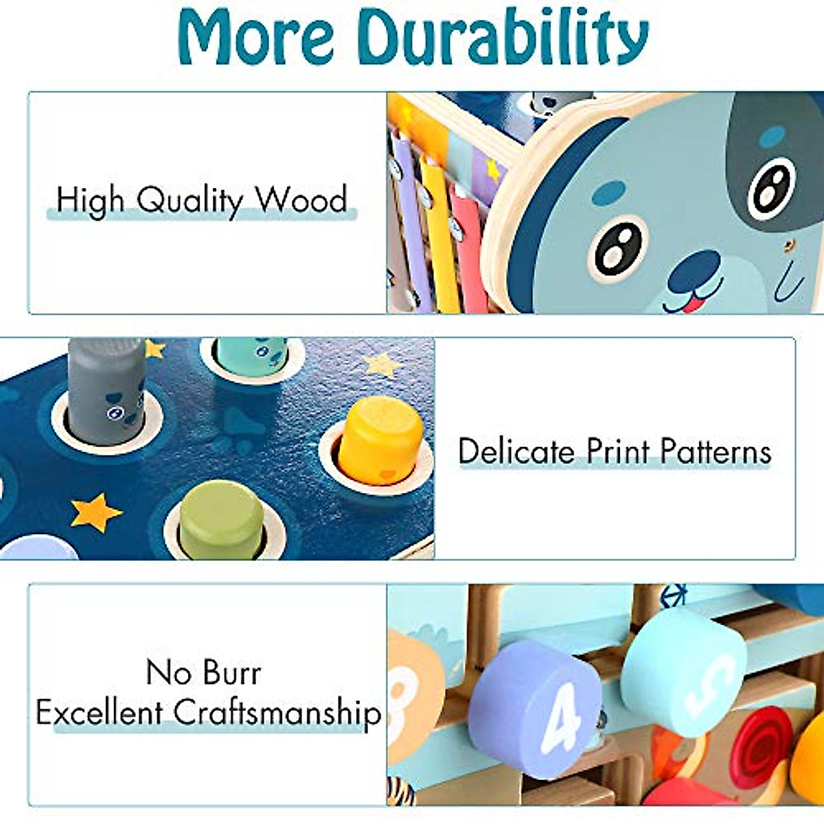 KIDWILL Wooden Hammering Pounding Toy for 12+ Months Kids, Montessori Toys for 1+ Year Old Babies, Early Development Toy with Pounding Bench, Xylophone, Number Sorting Maze, Gifts for Toddlers Age 1-2