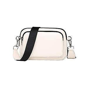 Noiosor Triple Zip Small Crossbody Bags Purses Women Wide Strap Genuine Leather Shoulder Handbag Multi Pockets Snapshot Phone Purse Beige