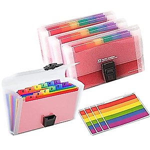 xutong 4 Pack Small Accordion File Organizer with 13 Pocket, A6 Size, Colorful Stylish Appearance, Made from Polypropylene Plastic, Practical and Portable