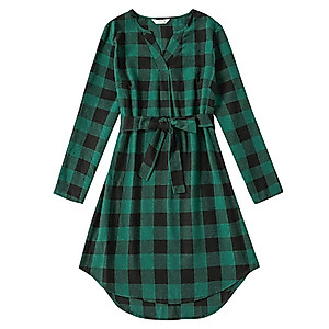 Mommy and Me Christmas Dresses Long Sleeve Santa Claus Green Red Black Buffalo Plaid Velvet Dress Fall Winter Xmas Holiday Party Mom Daughter Matching outfits Photoshoot Green Black Plaid 8-9 Years