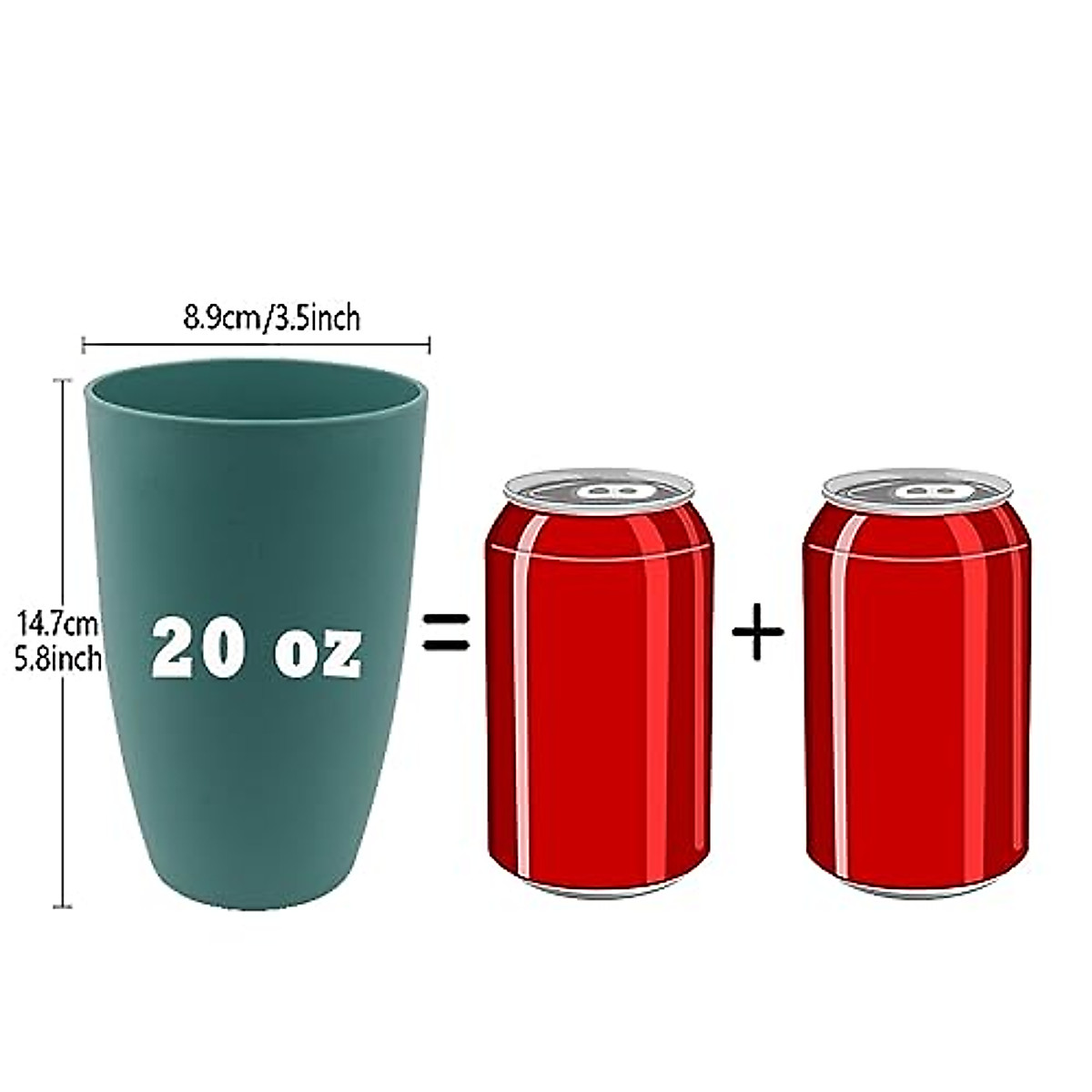 Wheat Straw Cups, 6PCS Reusable Plastic Cups 20 oz Unbreakable Drinking Glasses for Kitchen Dishwasher Safe Water Tumbler Set