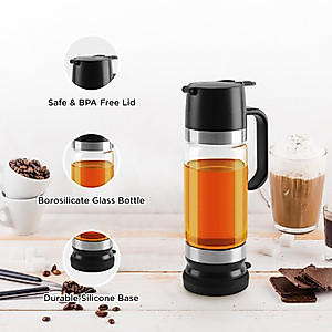 Aelga Coffee Syrup Dispenser, 12 OZ Glass Syrup Bottles with Handle, No Drip Pouring, Coffee Bar Accessories for Coffee and Tea, Black 2 Pack