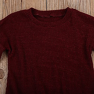 Toddler Baby Girl Knitted Sweater Kid Lentern Sleeve Ruffle Warm Spring Fall Winter Pullover Tops Outfits (Wine Red, 2-3T)