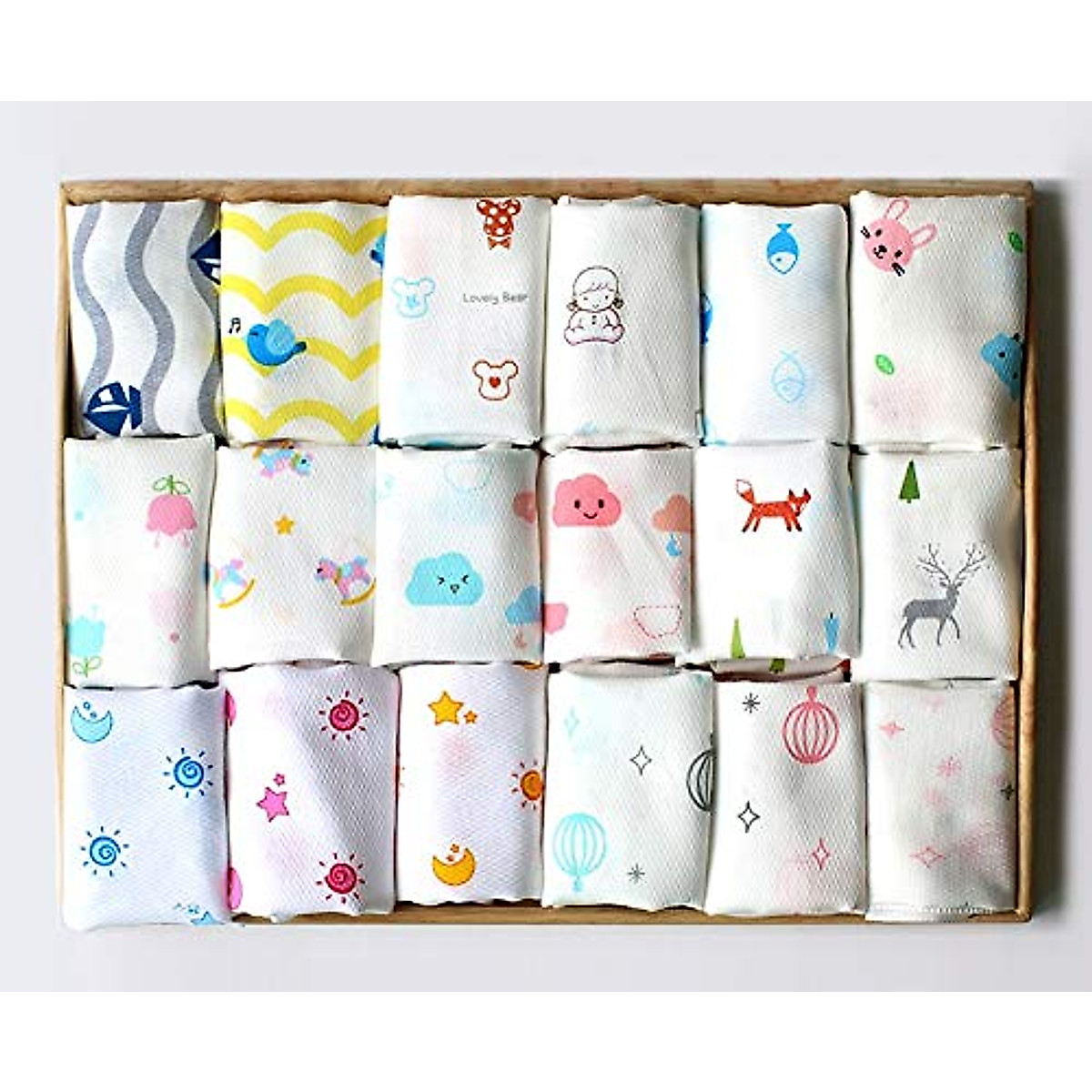 Angel-in-Moms [15 Packs] Natural Cotton 100% Soft Muslin Jacquard Embossed Gauze Handkerchief, Face Washcloth, Makeup Towel, Wide 14 x 14 inch, Scandinavian Pattern Bath Towel(Iceland Star Blue)