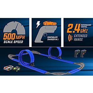 Tracer Racers 2.4 GHz Radio Control Remote Slot-less, Cordless Racing Super Loop Speedway Track Set with Two Cars