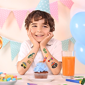 Leesgel 30 Sheets Mixed Styles Luminous Tattoos for Boys Kids, Kids Birthday Party Supplies Favors Decorations Gaming Toys, Water Proof Dinosaur/Car/Space/Robot Temporary Tattoo Stickers