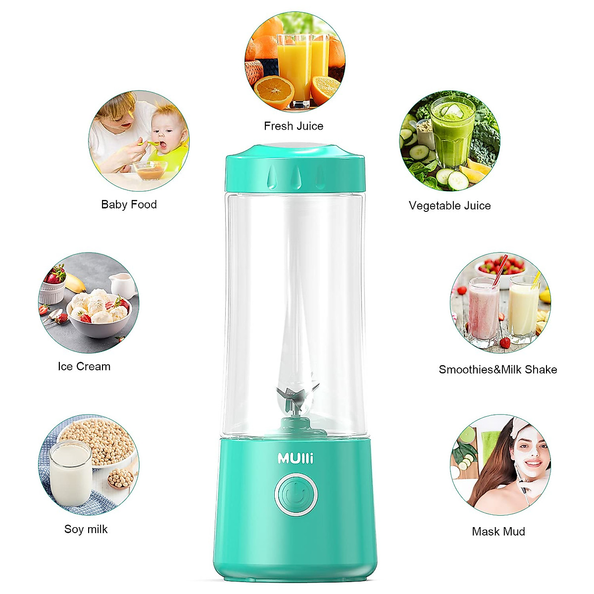 Mulli Portable Blender,16oz USB Personal Mixer for Smoothie and Shakes, Mini Blender with Six Blades for Baby Food,Travel,Gym and More