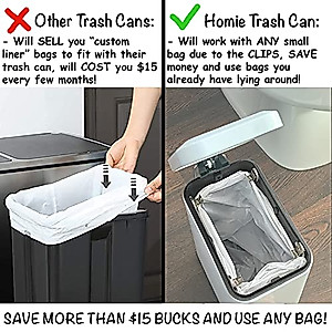 Soft Close, Slim Trash Can 2.6 Gallon with Anti - Bag Slip Liner and Lid, Use as Mini Garbage Basket, Slim Dust Bin, or Decor in Bathroom, Restroom, Kitchen, or Bedroom (10L / 2.6 Gallon, Shiny White)