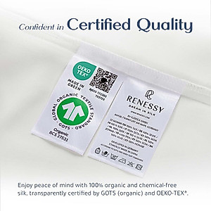 RENESSY Organic Silk Pillowcase - 100% Organic Mulberry Silk, 22 Momme, Naturally Hypoallergenic, Promotes Hair and Skin Health, 1 Piece (Queen Size 20x30 Inches, Natural Silk Off-White)