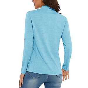 MAGCOMSEN UV Shirts for Women Long Sleeve Shirts Women Fall Shirts for Women Running Shirts Workout Athletic Shirts Water Blue XXL