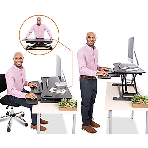 Flexpro Hero 37 Inch Standing Desk | 2 Level Standing Desk Converter with Keyboard Shelf and Monitor Riser | Large Dual Level Sit to Stand Workspace | Easily Sit or Stand in Seconds! (Black / 37")