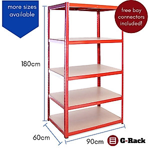 Garage Shelving Units - 71" H x 35" L x 24" W - Heavy Duty Racking - Shelves for Storage -1 Bay - Red - 5 Tier - 3000LB Capacity (600LB Per Shelf) - Workshop, Shed, Office - 5 Year Warranty