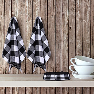 Aneco 4 Pack Check Plaid Dish Towels Pot Holders Oversized 18 x 28 inches Cotton Kitchen Dish Towels Fast Drying Cotton Tea Towels Check Plaid Gift Set