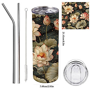 Medpol lotus flowers insulated tumblers，lotus flowers coffee cup Gift，lotus flowers Drinking Glasses-Tea Cup-Coffee Mug tumbler with lid and straw 20 oz insulated tumbler cups