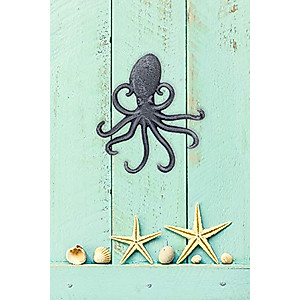 Stonebriar Cast Iron Octopus Decorative Wall Hook, Unique Nautical Design, Multiple Hooks , Silver 6.7" x 6"