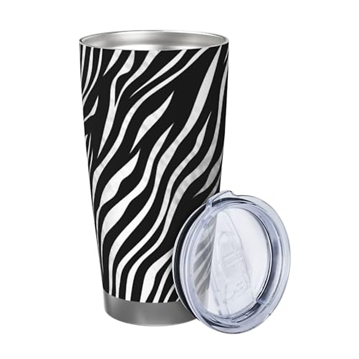 Zebra Print Tumbler with Lid and Straw 20oz Stainless Steel Car Cup for Hot and Cold Drinks, Double Wall Insulated Travel Coffee Mug Reusable Drink Thermos Cup Birthday Gifts