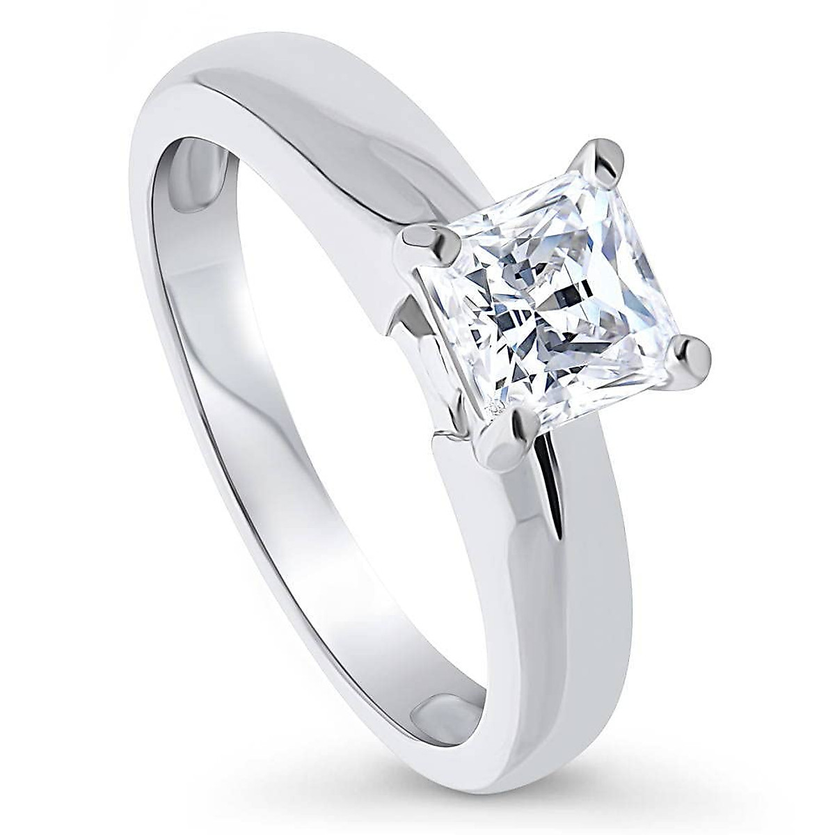 BERRICLE Sterling Silver Solitaire Wedding Engagement Rings 1.2 Carat Princess Cut Cubic Zirconia CZ Ring for Women, Rhodium Plated Size 4