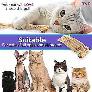 RYERCAT Silvervine Sticks for Cats - All-Natural Cat Chew Toy for Aggressive Chewers, Kitten Teething, and Dental Health - Silvervine Cat Toy for Hours of Fun and Relaxation (5 Pack)