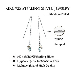 Reffeer Solid 925 Sterling Silver Leaf Chain Dangle Earrings Threader for Women Teen Girls Leaf Dangle Drop Earrings Tassel (A-Silver)