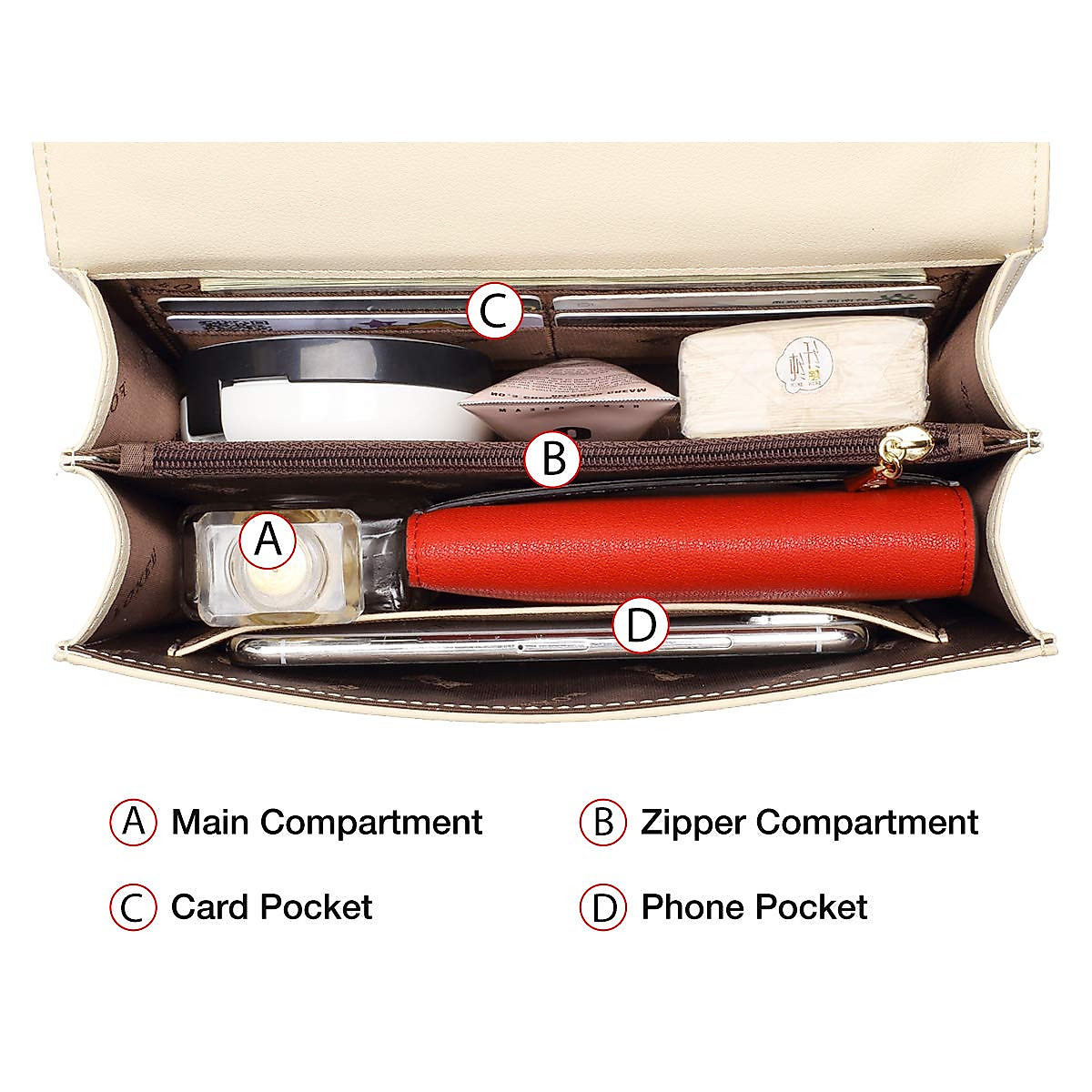 Leather Crossbody Bag for Women, Genuine Leather Ladies Small Purse and Handbags Women's Mini Shoulder Bags Womens Leather Messenger Bags Quilted Bag With Metal Chain Strap Fashion Evening Bag (Beige)