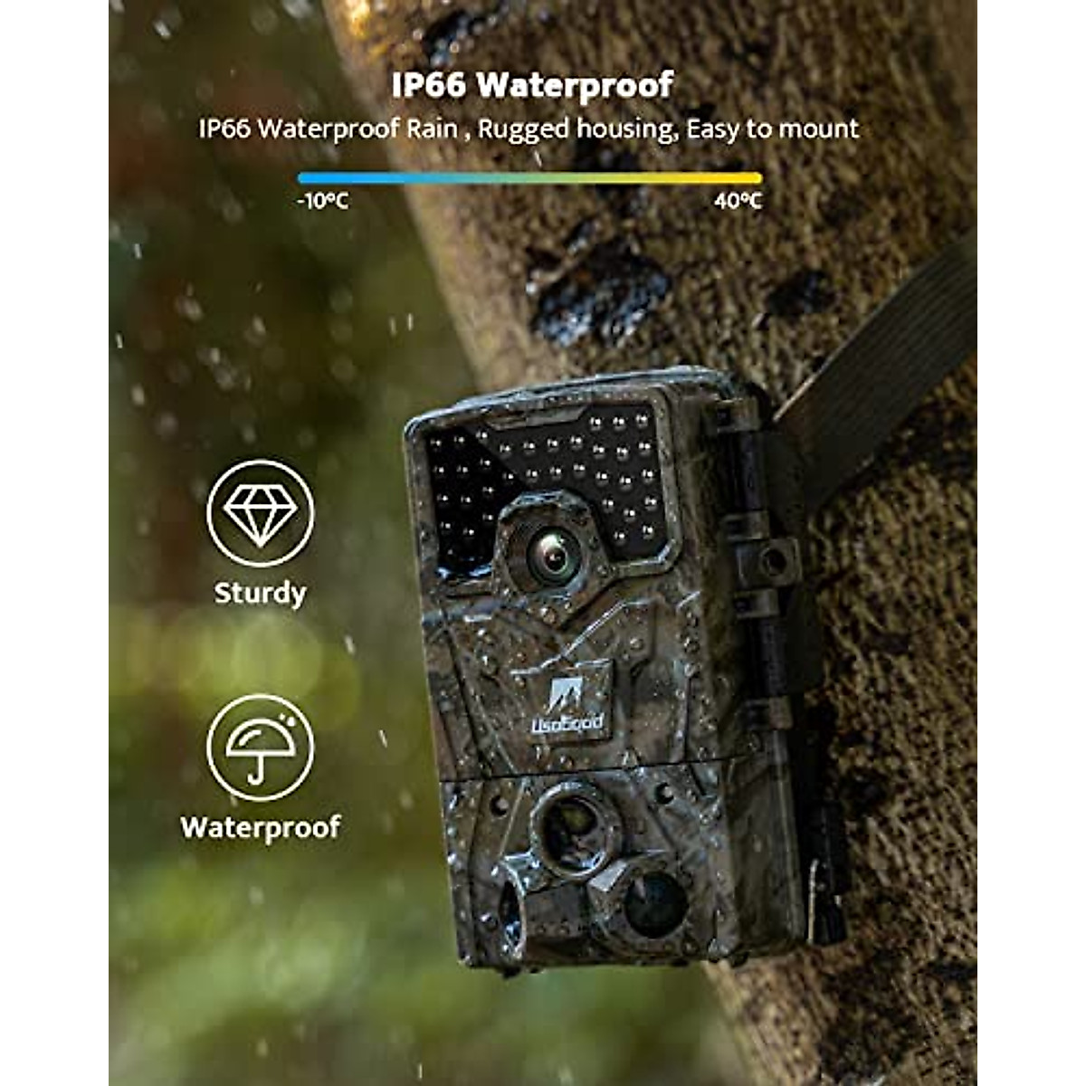 usogood Trail Camera 36MP 4K 30fps Game Camera with Night Vision Motion Activated IP66 Waterproof, 65ft 120° Wide Angle Detection Hunting Camera, for Outdoor Garden Backyard Wildlife Monitoring