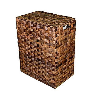 BIRDROCK HOME Abaca Divided Flat Weave Laundry Hamper with Bags - Hand Woven Clothes Basket - Sorter Hampers - Espresso