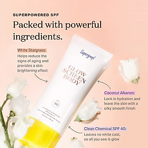 Supergoop! Glowscreen Body SPF 40 PA+++, 3.4 fl oz - Body Lotion + Broad Spectrum Sunscreen with Subtle Shimmer - Adds Instant Glow & Hydration - Contains White Stargrass & Coconut Alkanes