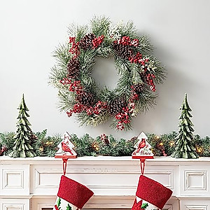 Glitzhome Christmas Artificial Wreath with Berry Pinecone for Front Door and Wall, 24" D